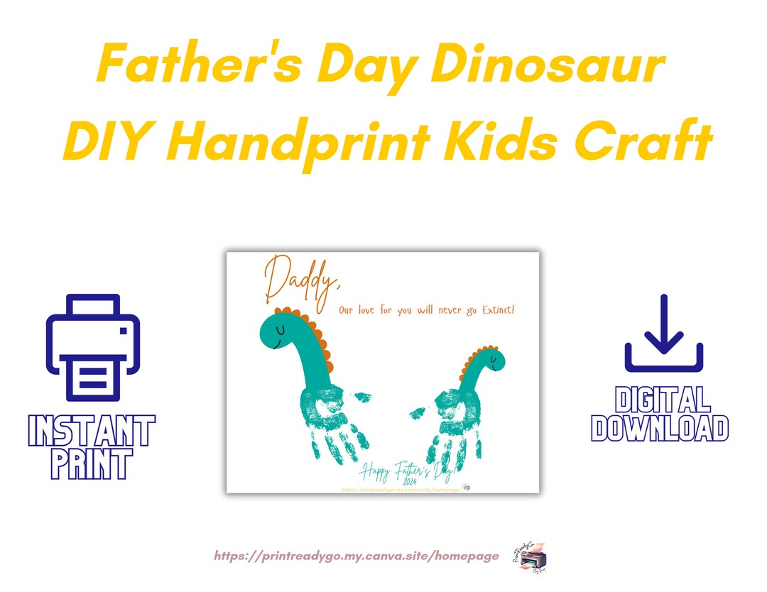 DIY Father's Day Handprint Kids Craft Blue Dinosaur Template - Digital ...