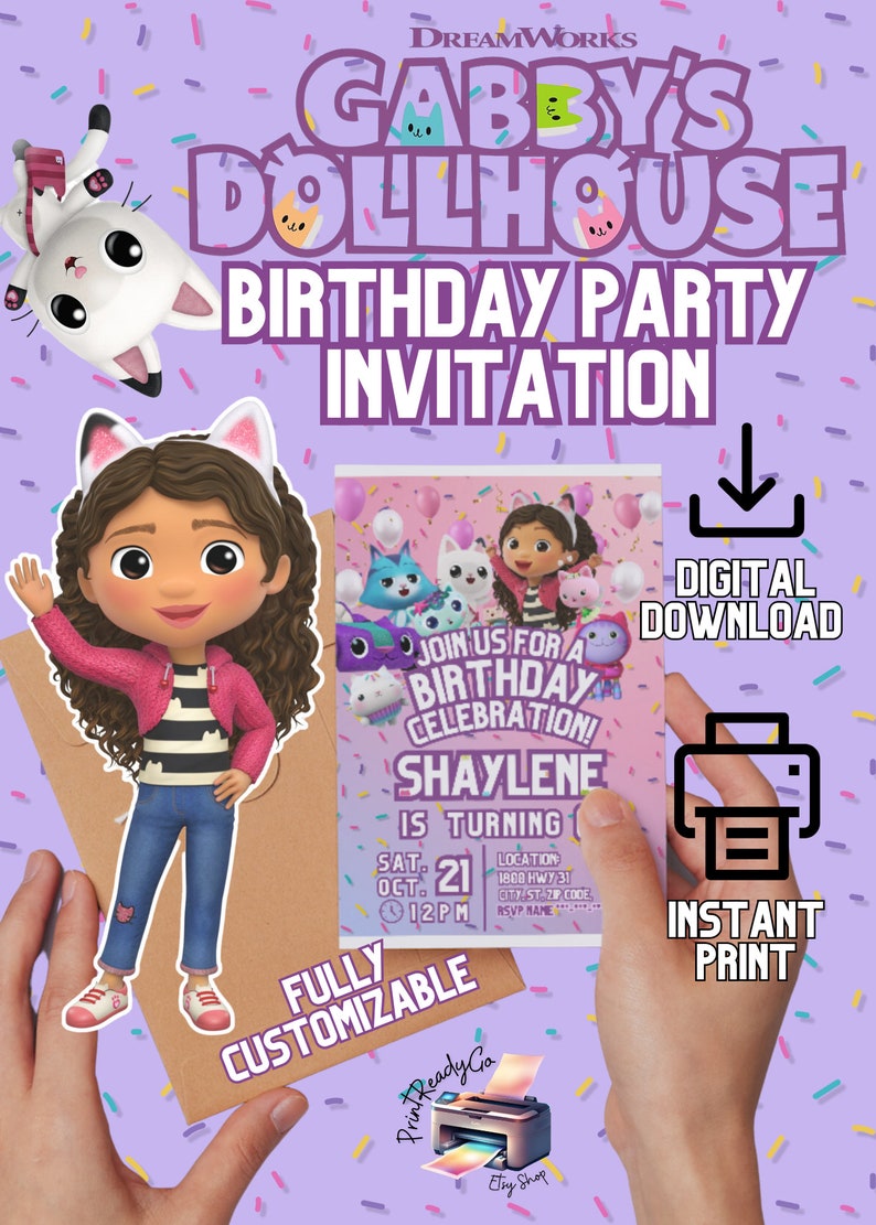 Gabby's Dollhouse Birthday Party Invitation, Customizable E-card ...