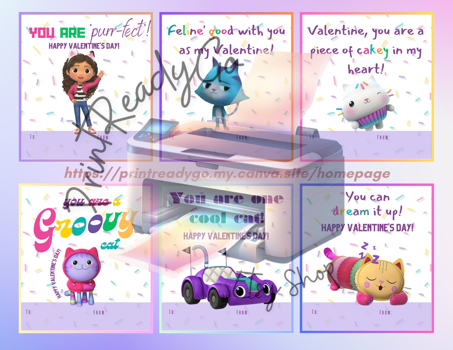Gabby's Dollhouse Valentine's Day Cards Instant Digital Download ...