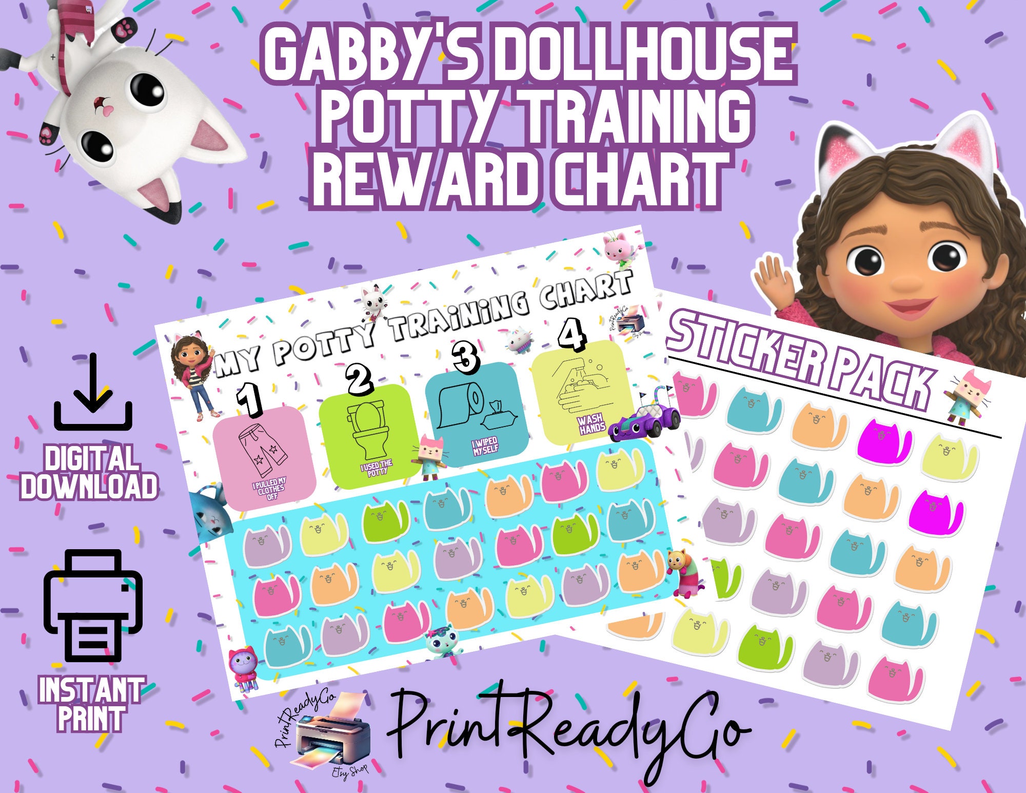 Gabby's Dollhouse Potty Training Reward Chart With Potty Training Steps ...