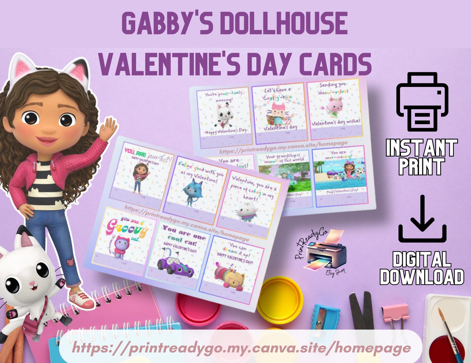Gabby's Dollhouse Valentine's Day Cards Instant Digital Download ...