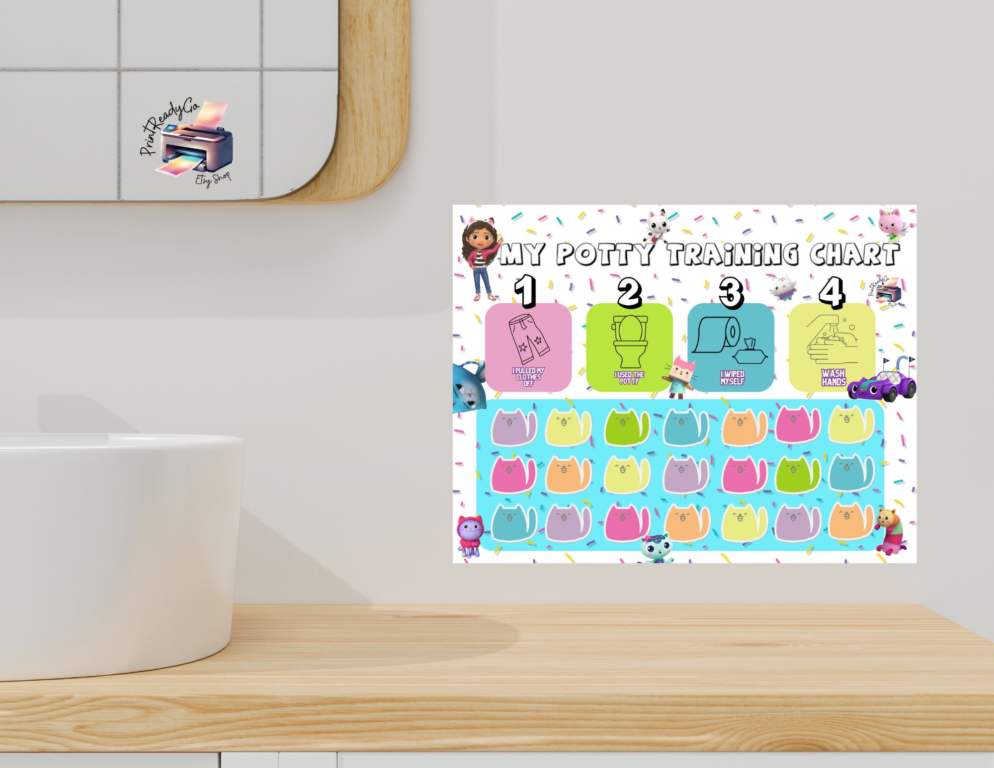 Gabby's Dollhouse Potty Training Reward Chart With Potty Training Steps ...