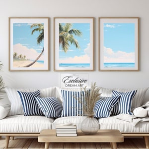 Palm Tree Poster, Ocean Wave Photo, Tropical Printable Wall Art, Pastel ...