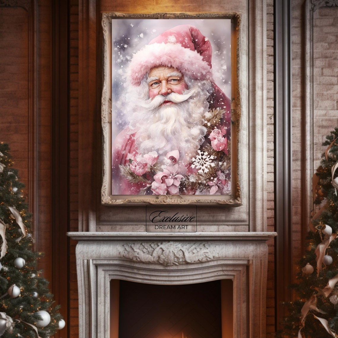 24x36 Poster Pink Santa Claus Vintage Santa Christmas - Etsy