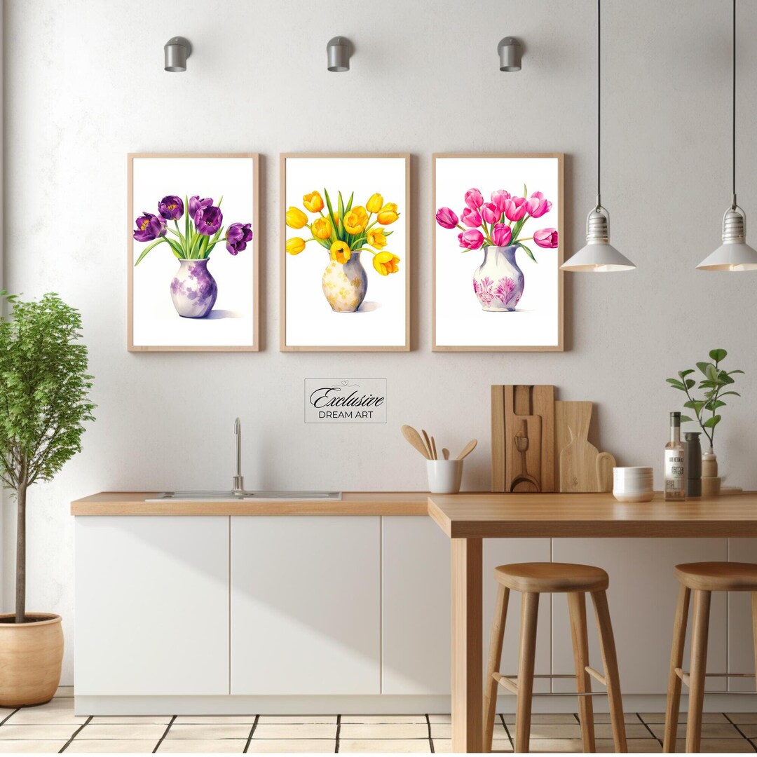 Set of 3 Tulip Watercolor Art, Floral Spring Wall Art,spring Poster ...
