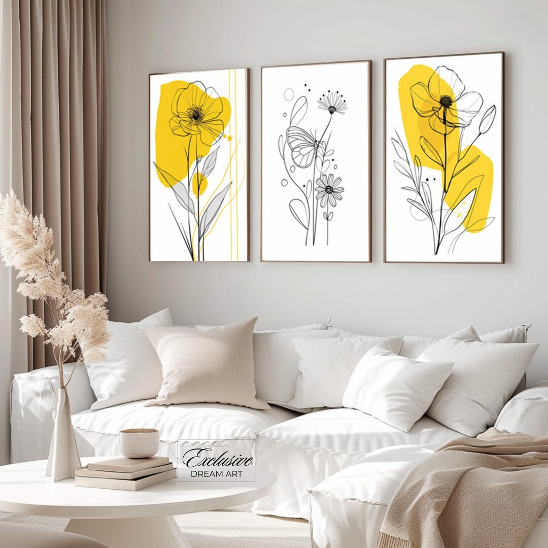Minimalist Yellow Flower Line Art Print Set (digital Download) - Etsy