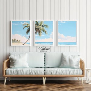 Palm Tree Poster, Ocean Wave Photo, Tropical Printable Wall Art, Pastel ...