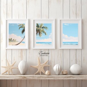 Palm Tree Poster, Ocean Wave Photo, Tropical Printable Wall Art, Pastel ...