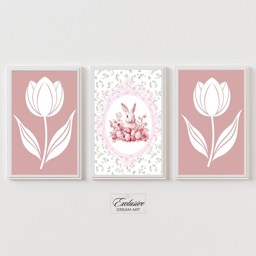 Watercolor Easter Bunny and Tulips Print Set, Pastel Nursery Decor ...