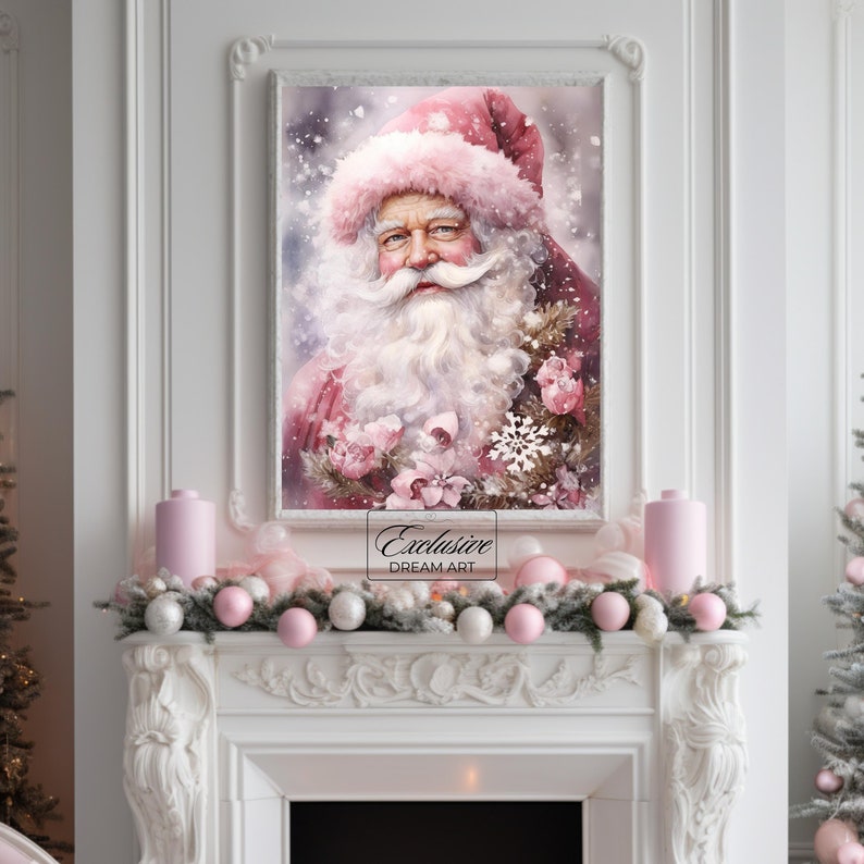 24x36 Poster Pink Santa Claus Vintage Santa Christmas - Etsy