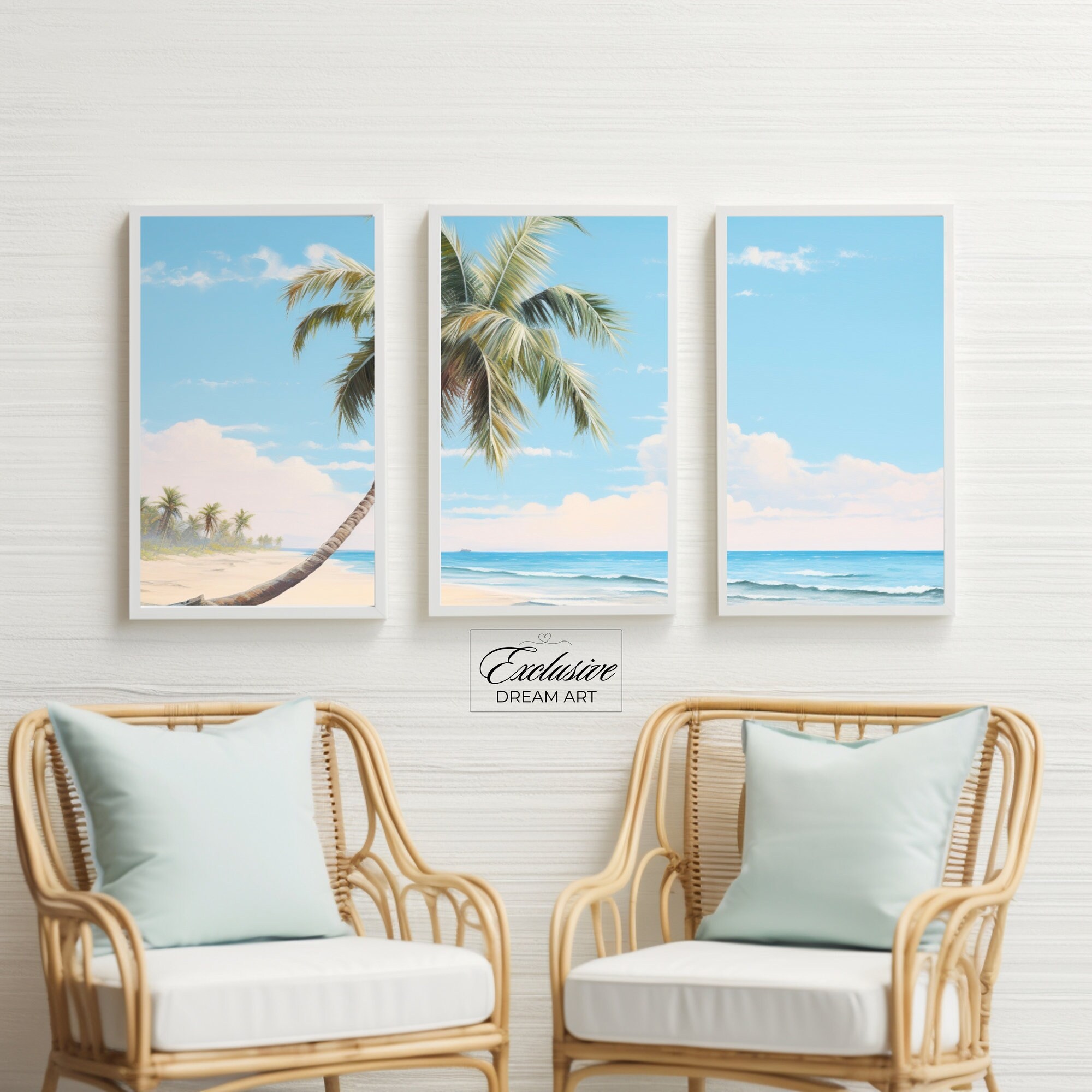 Palm Tree Poster, Ocean Wave Photo, Tropical Printable Wall Art, Pastel ...