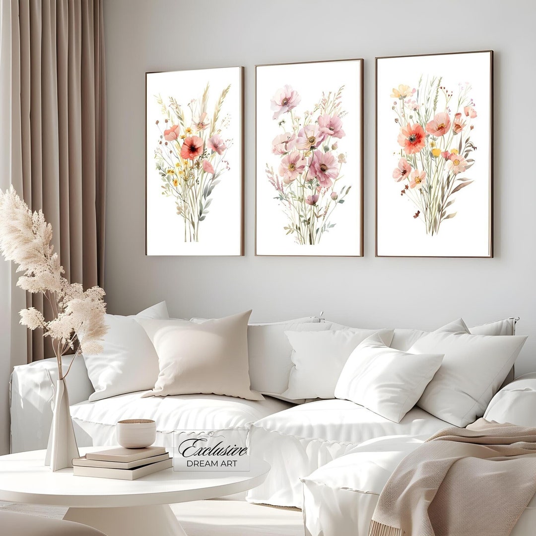 Set of 3 Wildflower Art, Flower Lovers, Wildflower Decor, Botanical Art ...