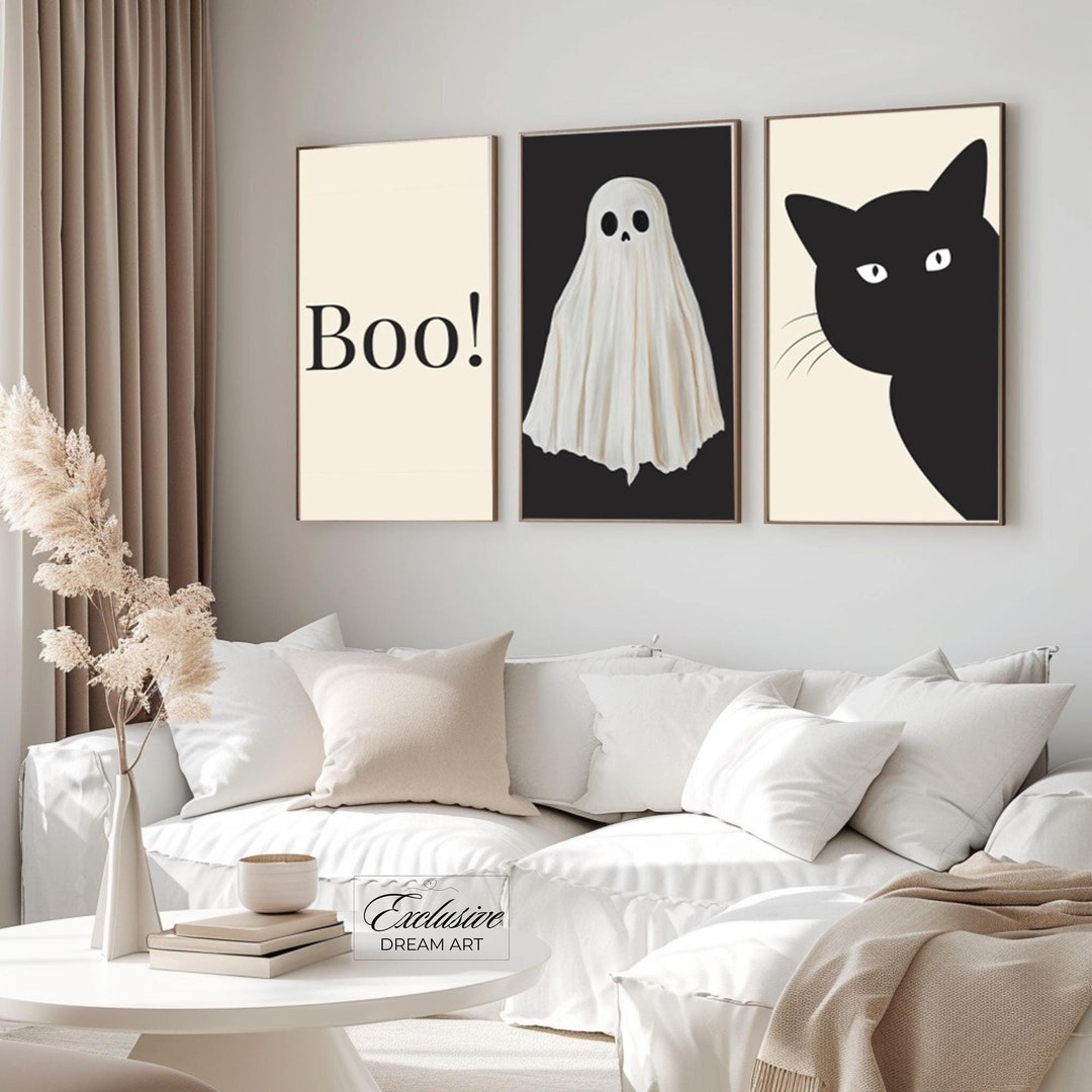 Ghost Wall Art, Minimalist Halloween Decor, Modern Halloween Art ...
