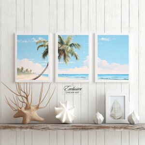 Palm Tree Poster, Ocean Wave Photo, Tropical Printable Wall Art, Pastel ...