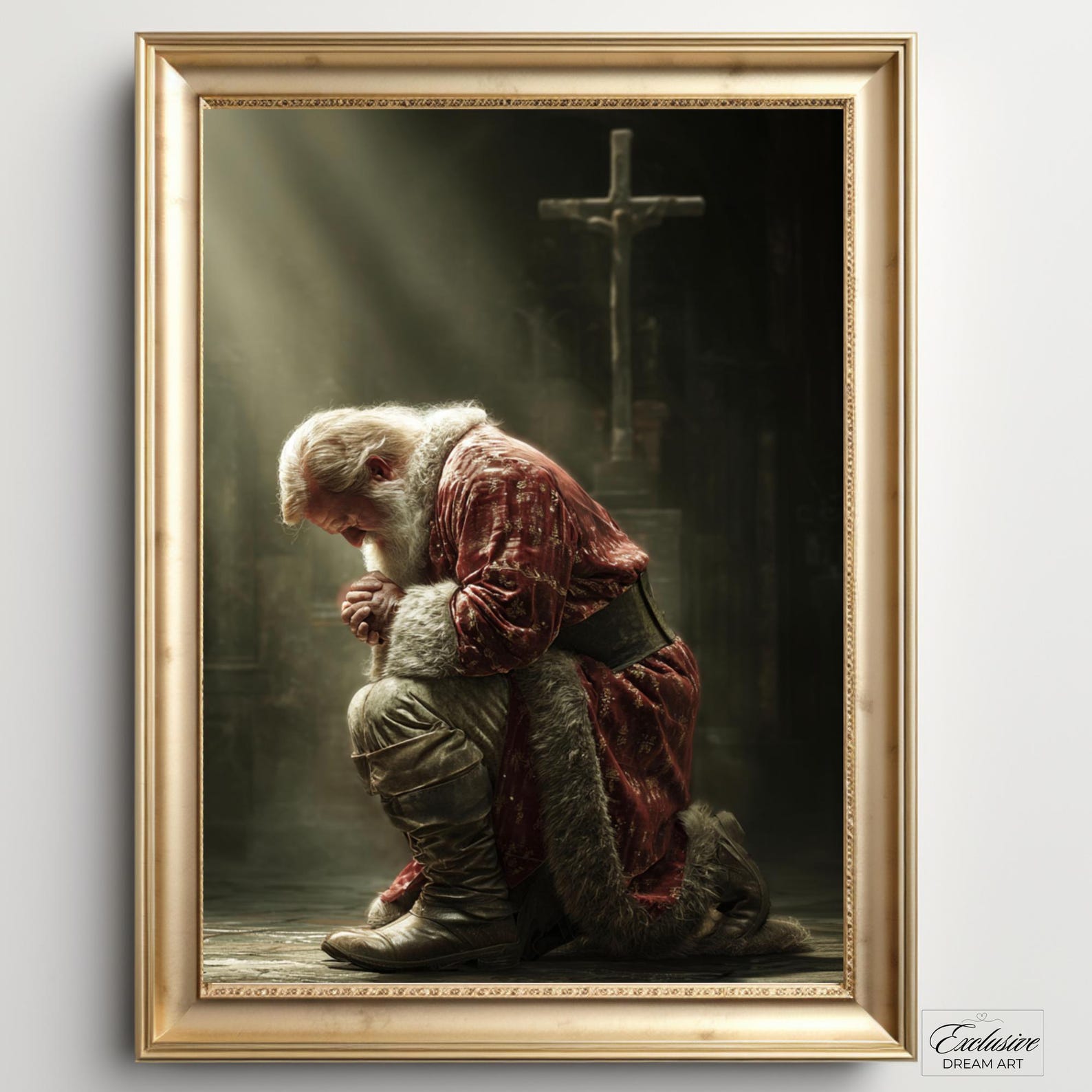 Santa Claus Kneeling in Humility Christmas Religious Oil Painting ...