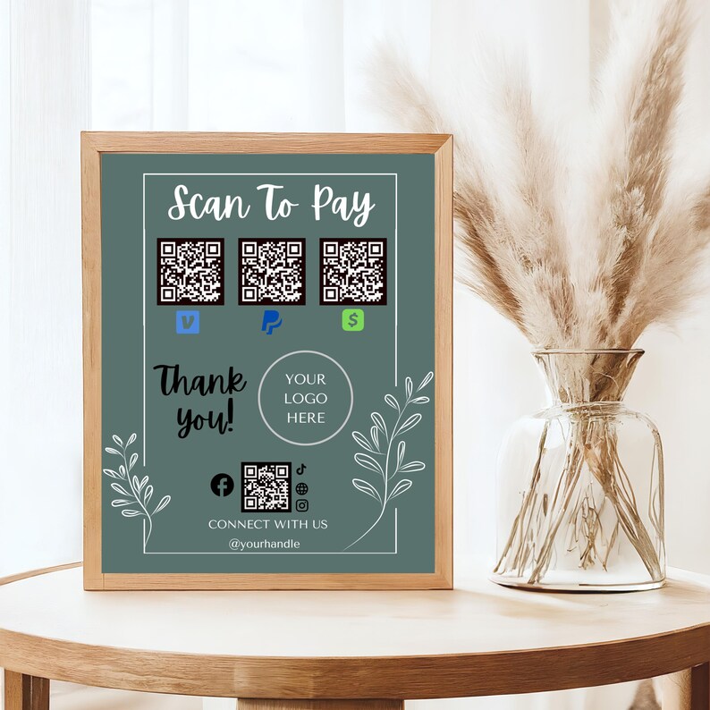 Scan to Pay Sign, QR Code Sign Template, Small Business Marketing ...