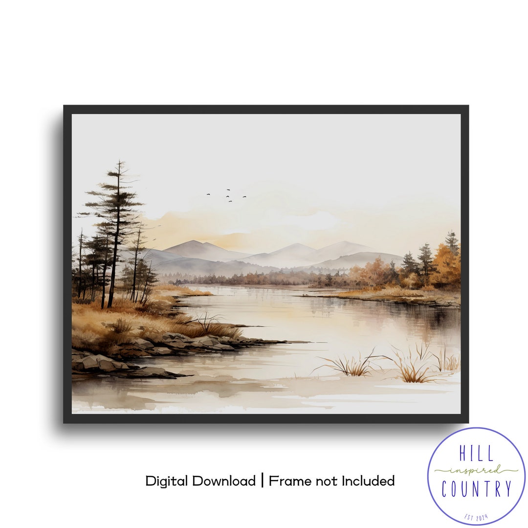 Neutral Watercolor Landscape Print | Watercolor Landscape | Rustic ...