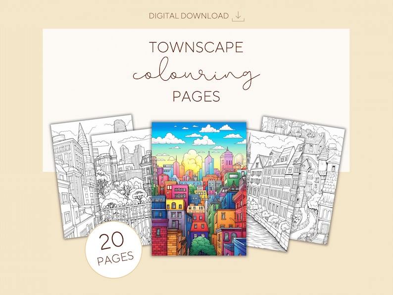 Townscape Colouring Pages - Instant Download, Adult Colouring Pages ...
