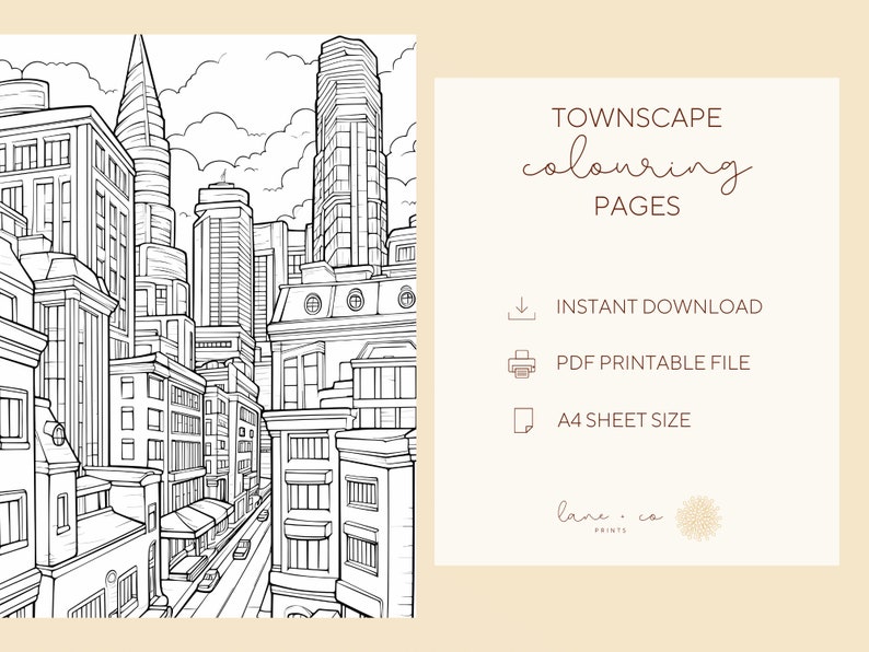 Townscape Colouring Pages - Instant Download, Adult Colouring Pages ...