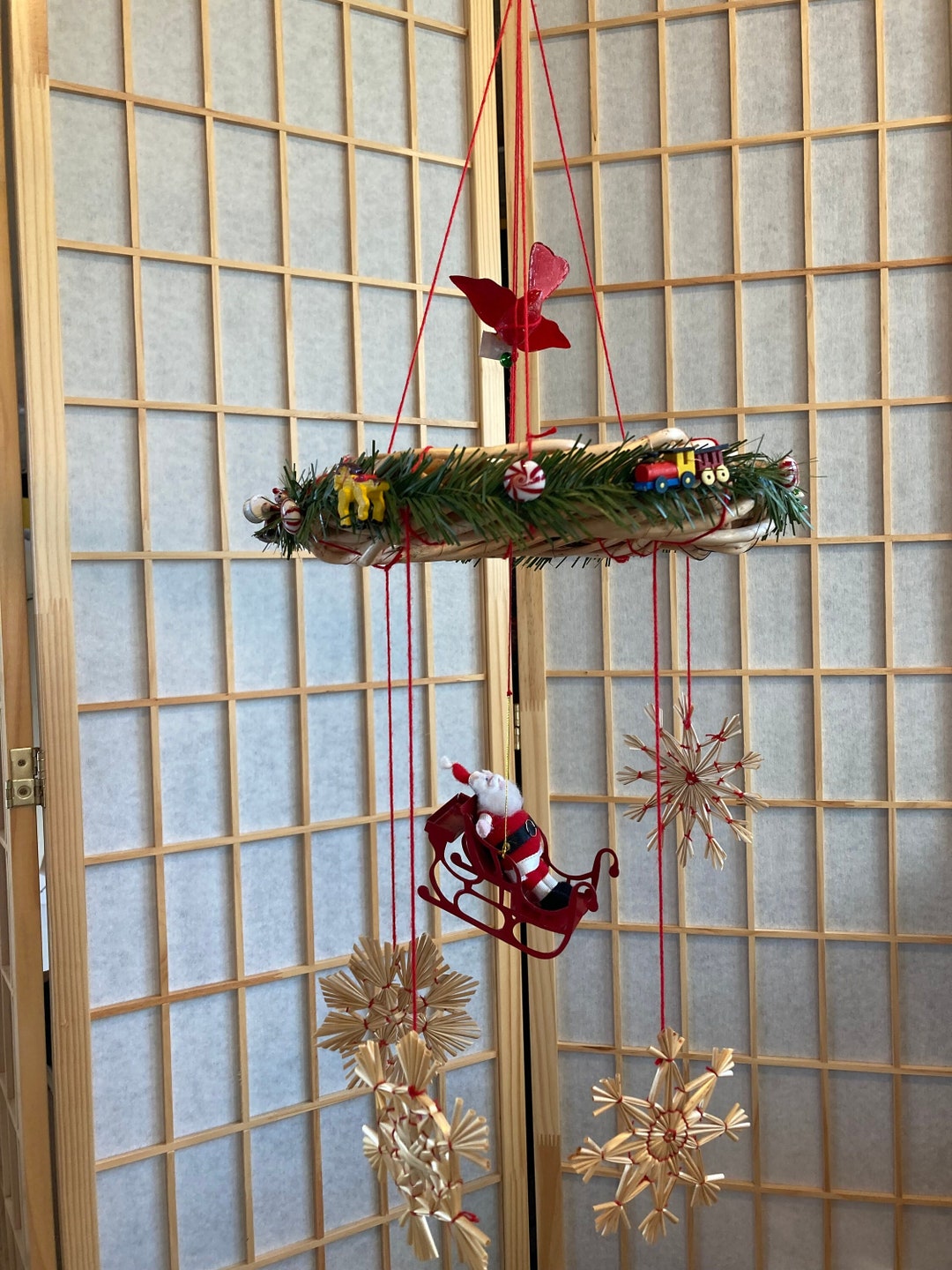 Santa in His Sleigh Straw Mobile - Etsy