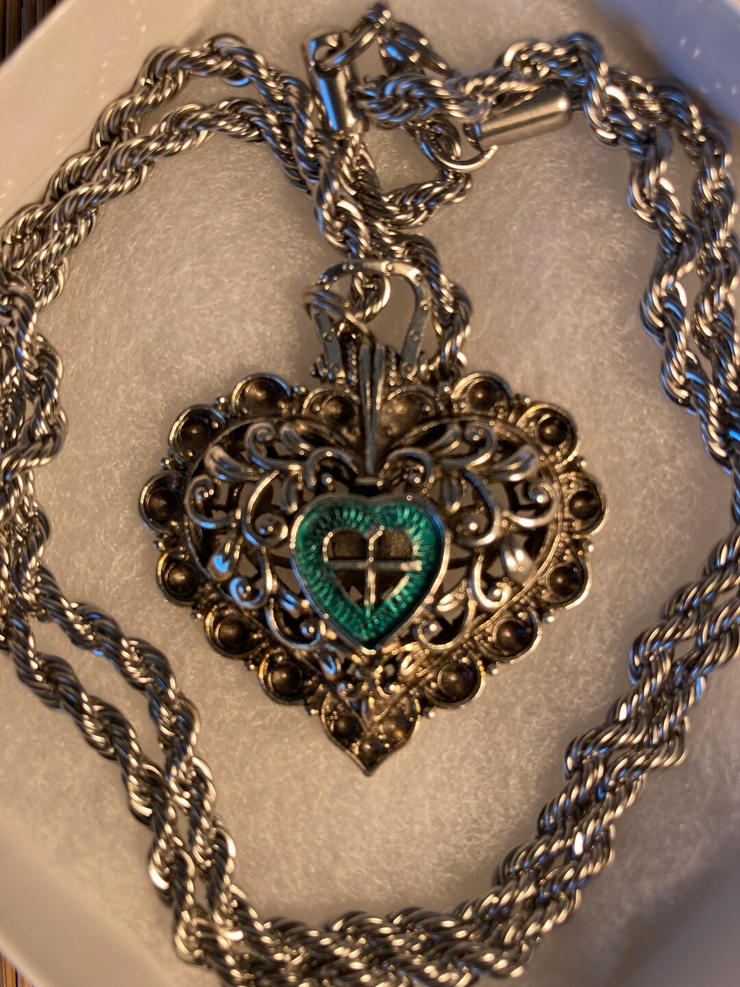 Ornate Deeply 3-D carved Filigree Antique Silver Heart Touched With ...