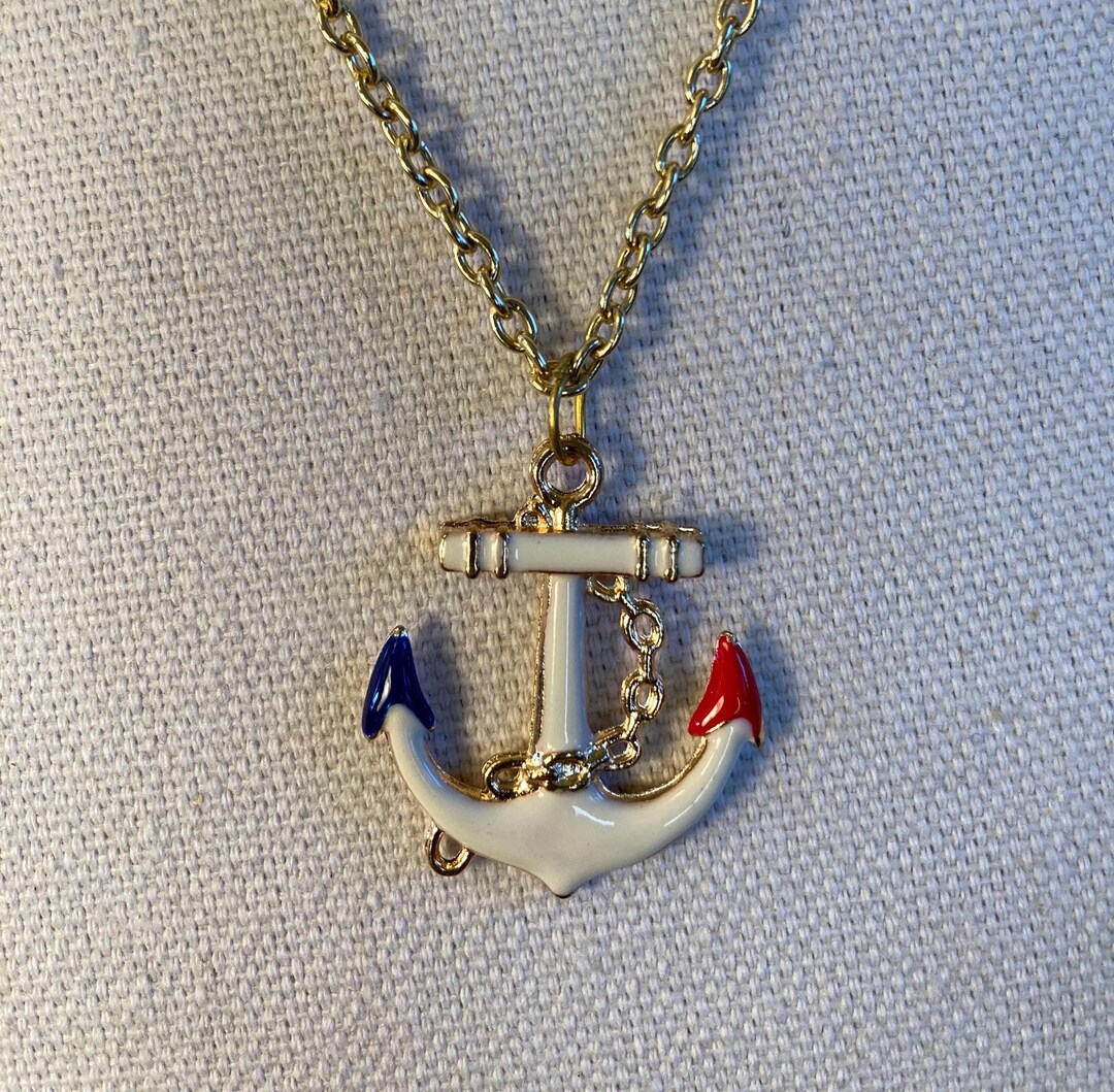 Anchors Aweigh Necklace, Patriotic Anchor Pendant on Chain - Etsy