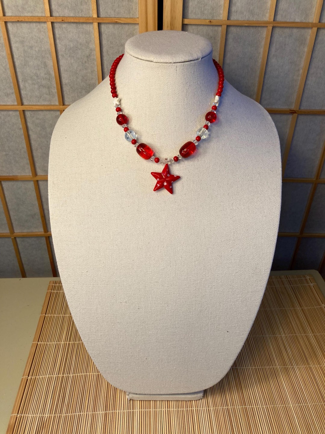 Red Dot Star Necklace in Sparkling Glass - Etsy