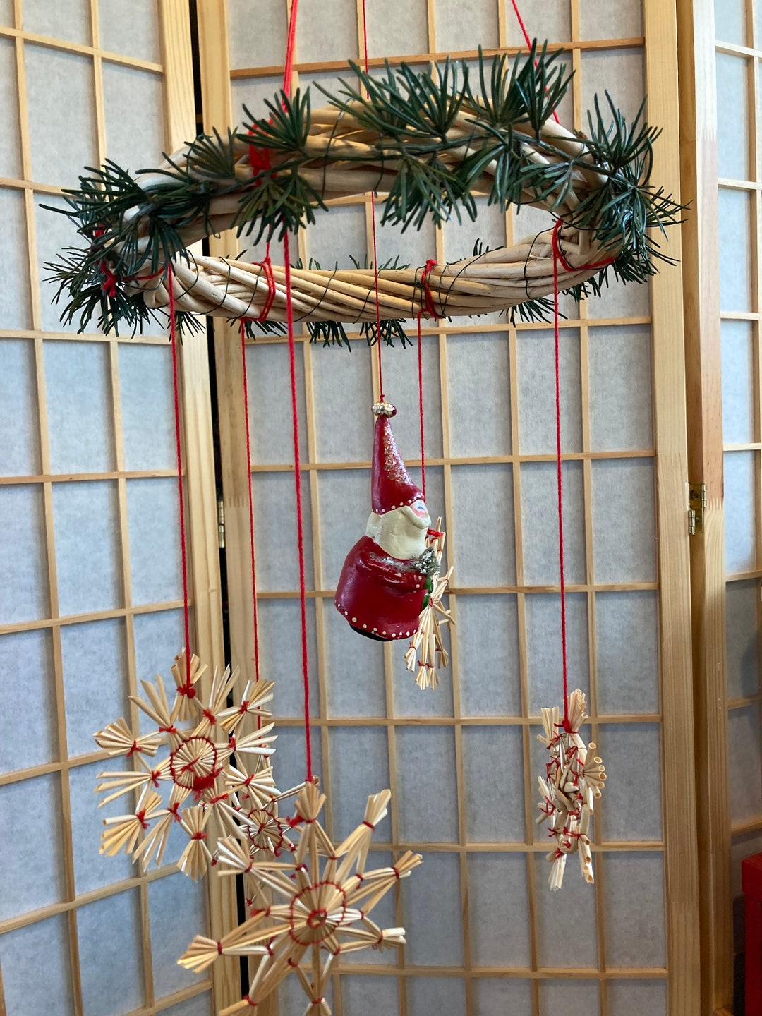 Here Comes Santa Claus Straw Xmas Mobile - Etsy