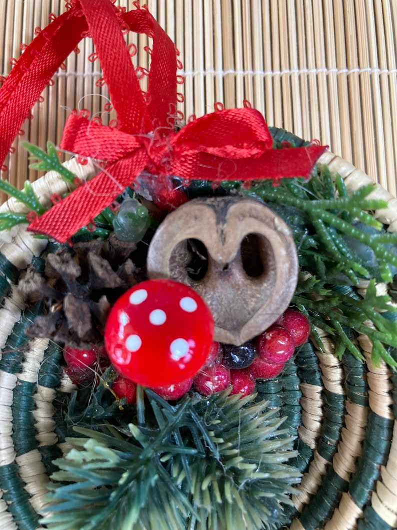 Owl-face Nut With Mushroom Basket Ornament - Etsy