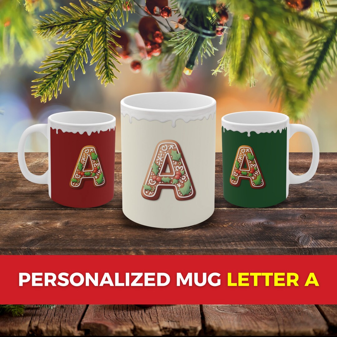 Christmas Gingerbread Mug Personalized With Initial Letter A - Etsy