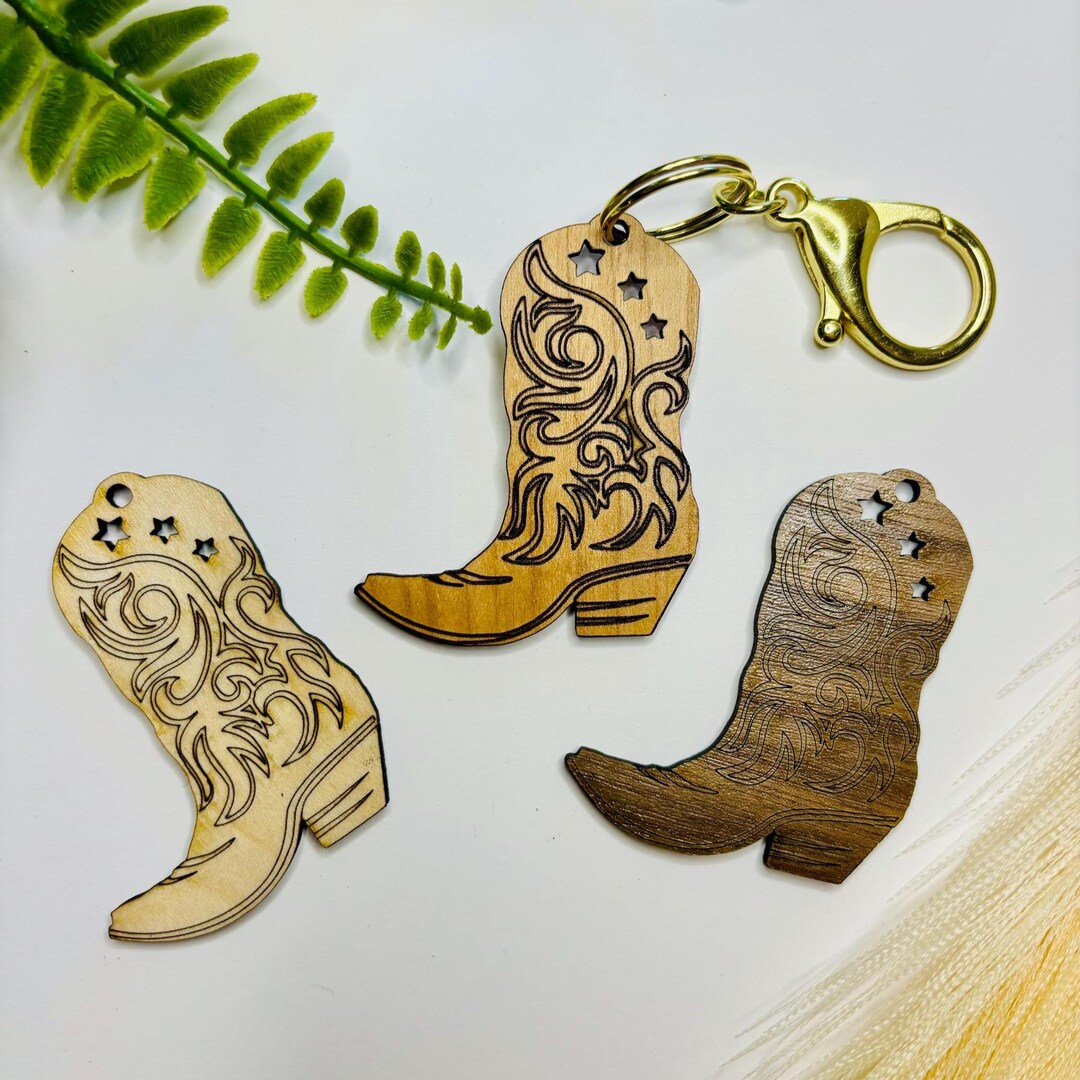 Wood Cowboy Boot Keychain for Cowgirl Gifts for Her Wooden Western ...