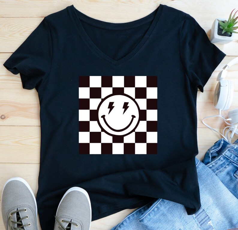 Happy Face With Checkers PNG, Lightning - Etsy