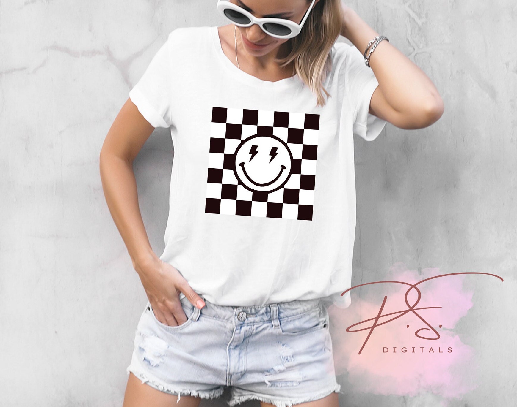 Happy Face With Checkers PNG, Lightning - Etsy