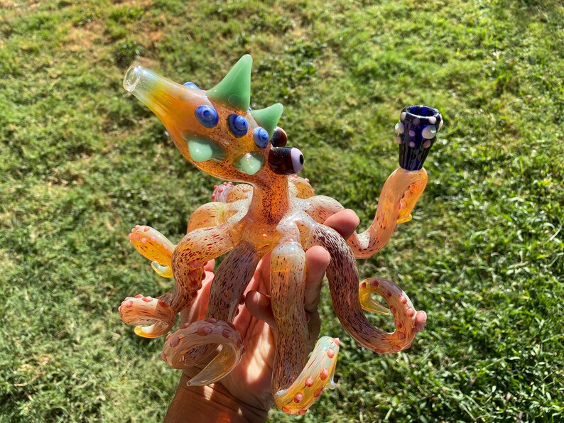 Large Handcrafted Octopus Design Unique Smoking Glass Pipe, Artistic ...