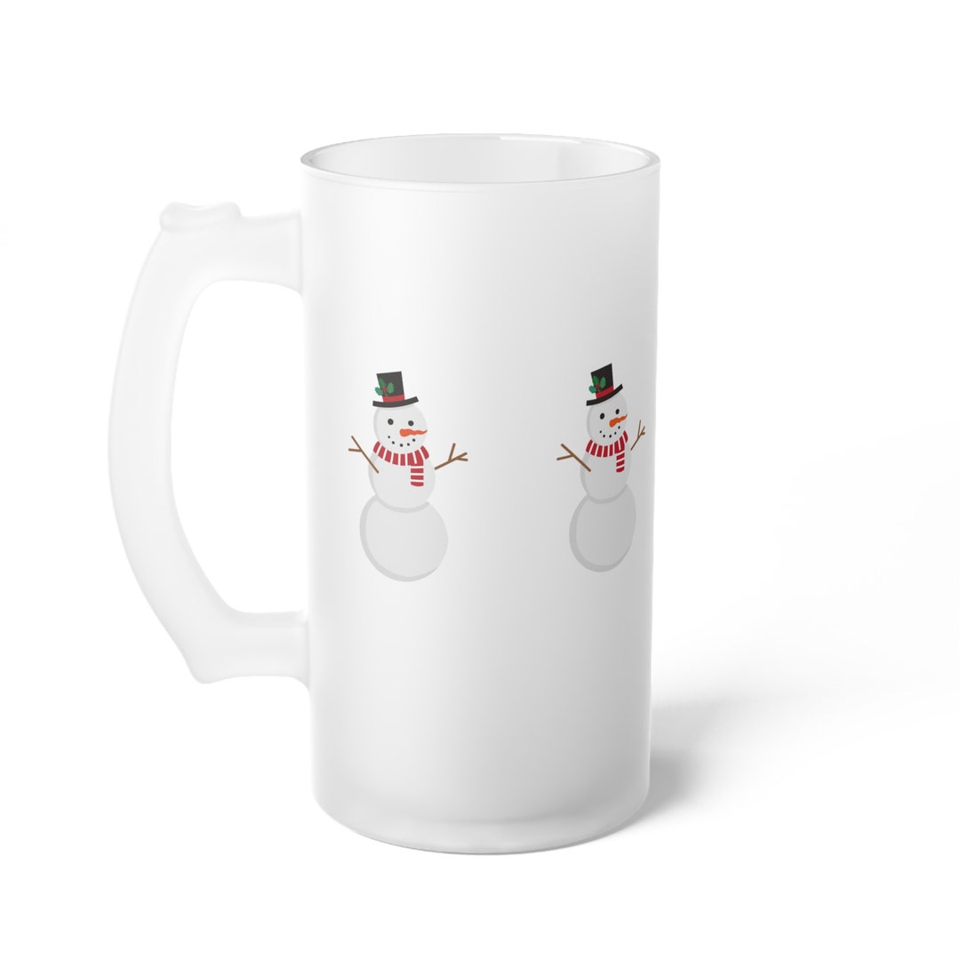Snowman Frosted Glass Beer Mug - Etsy