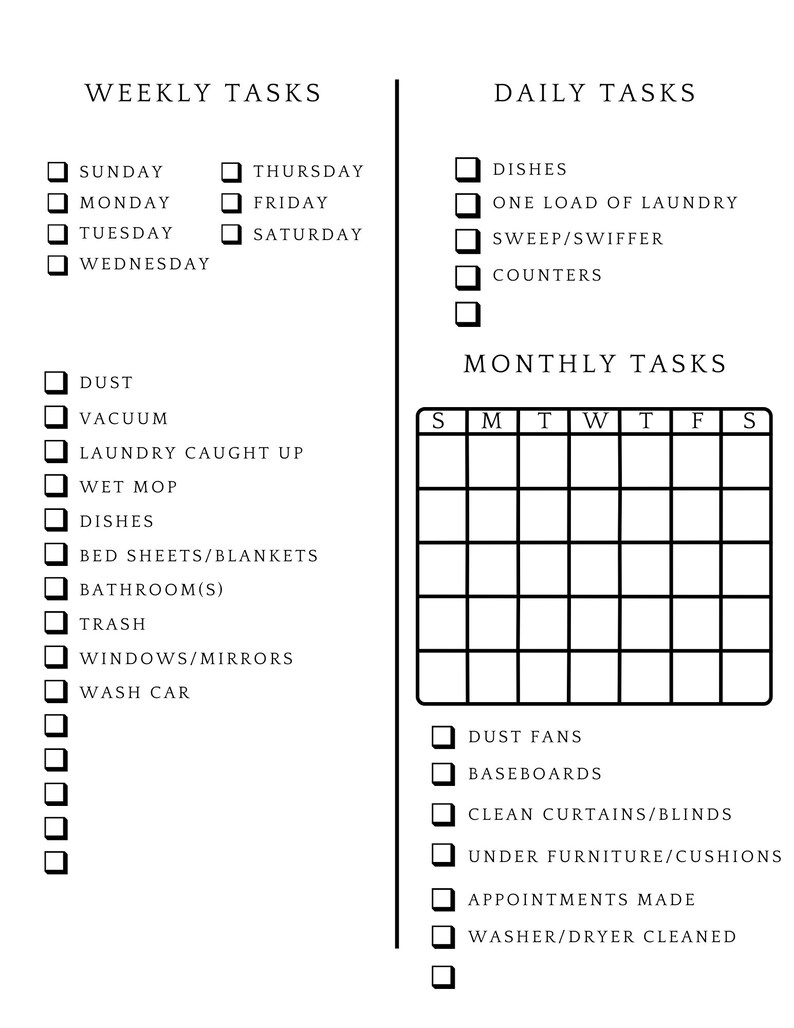 Daily Task Sheet Printable - Etsy