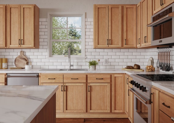 Unfinished Cherry Kitchen Cabinets Ready to assemble RTA Cabinets W Soft Close Features DIY Cabinetry Amish Made in USA Free Quote Etsy