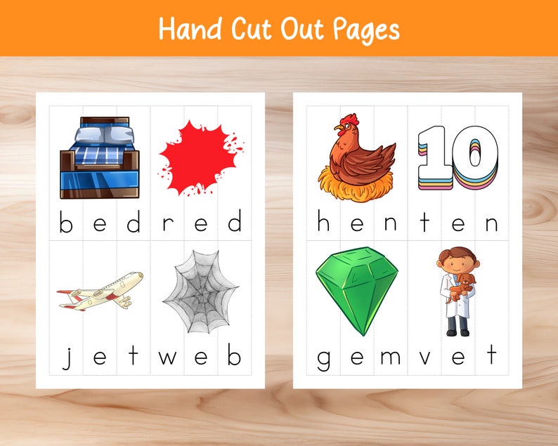 CVC Word Puzzles - Short "e" Set of 20 Puzzle Cards, Printable ...