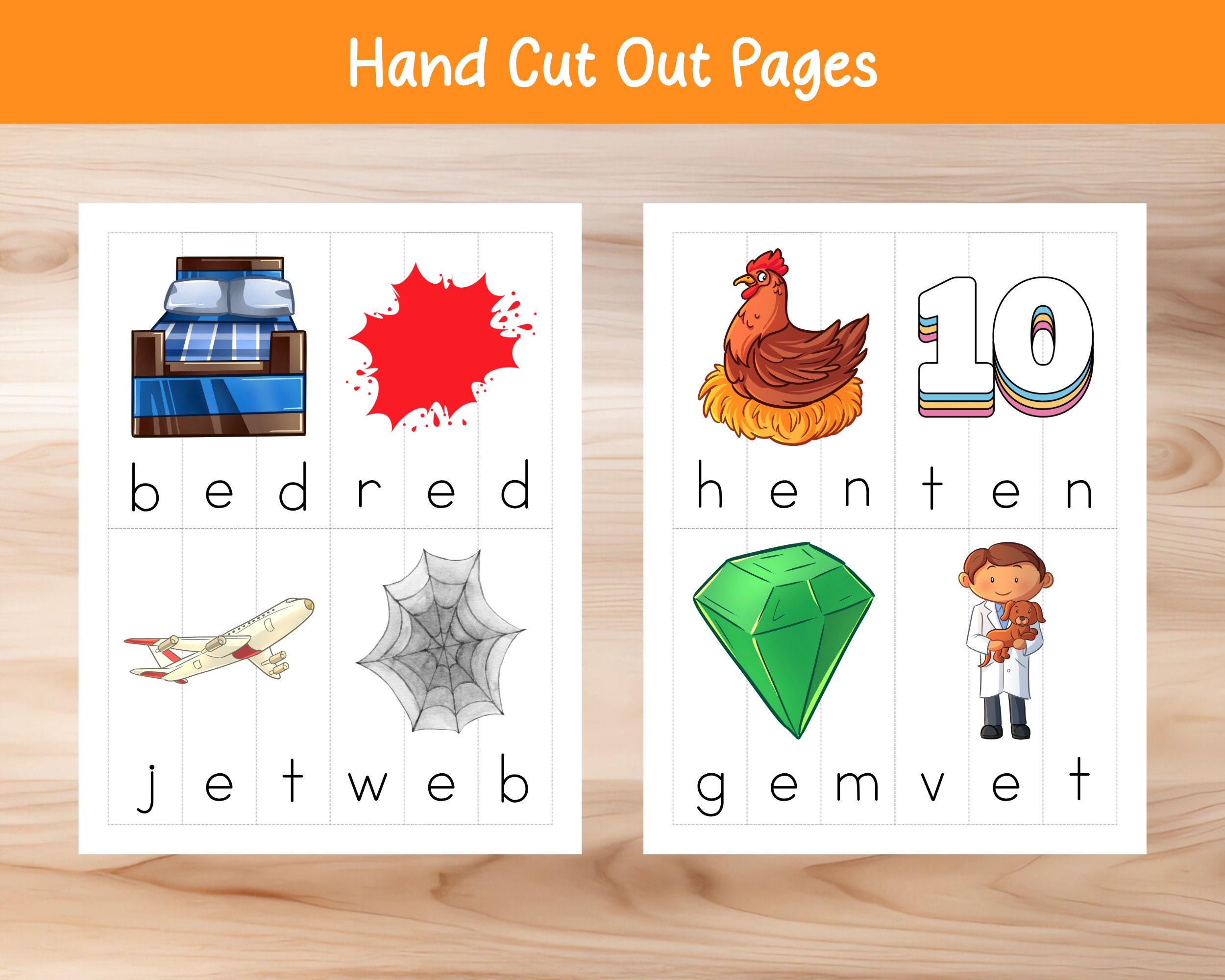 CVC Word Puzzles - Short "e" Set of 20 Puzzle Cards, Printable ...