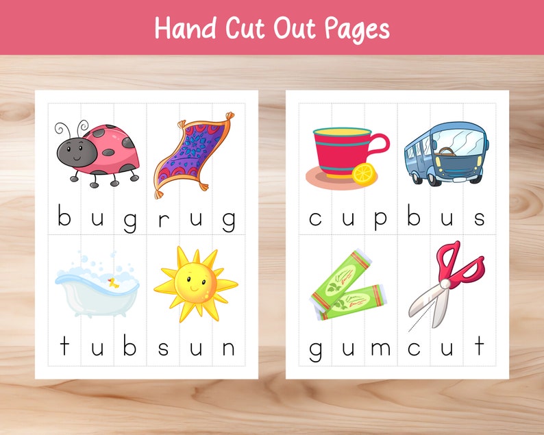 CVC Word Puzzles - Short "u" Set of 20 Puzzle Cards, Printable ...