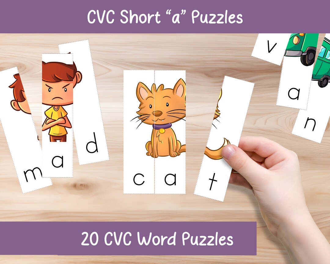 CVC Word Puzzles - Short "a" Set of 20 Puzzle Cards, Printable ...
