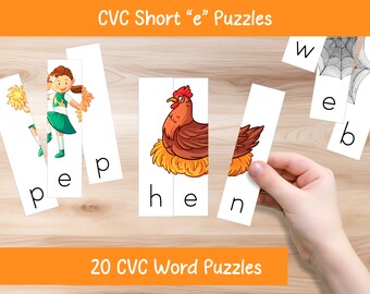 CVC Word Puzzles Short i Set of 20 Puzzle Cards, Printable Preschool ...