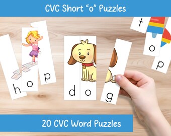 CVC Word Puzzles Short i Set of 20 Puzzle Cards, Printable Preschool ...