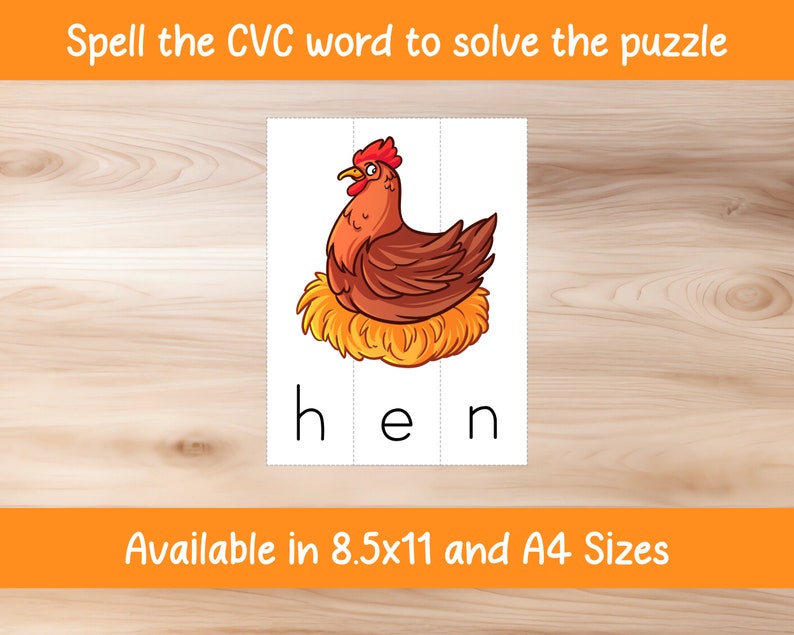 CVC Word Puzzles - Short "e" Set of 20 Puzzle Cards, Printable ...