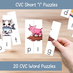 CVC Word Puzzles - Short "i" Set of 20 Puzzle Cards, Printable ...