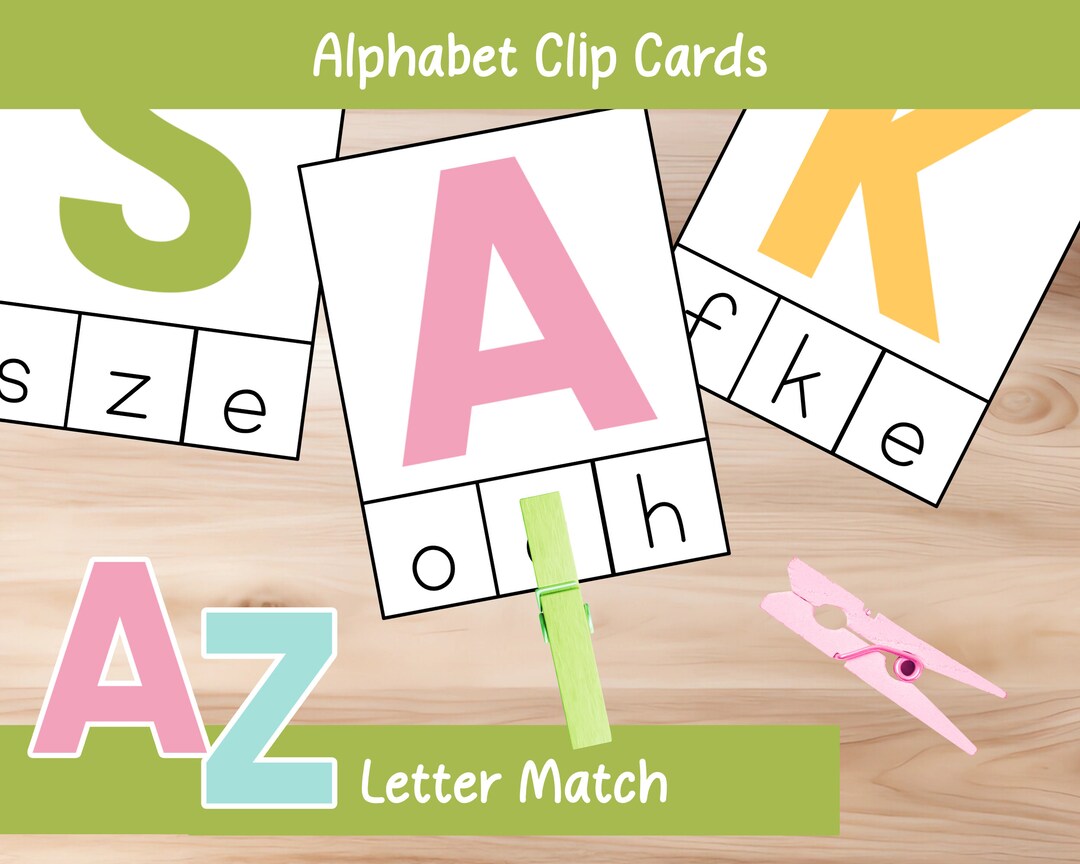 Alphabet Clip Cards - 26 Cards, Printable Preschool Activity, Alphabet ...