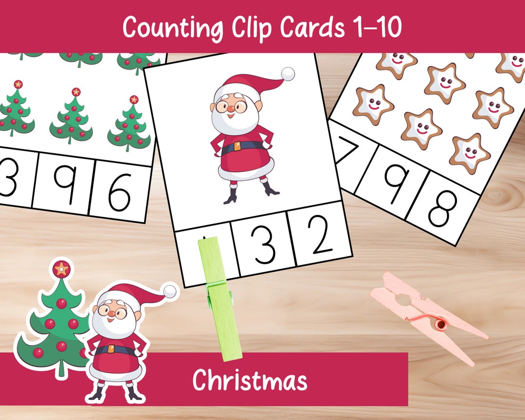 Christmas Counting Clip Cards - Numbers 1-10, Printable Preschool ...