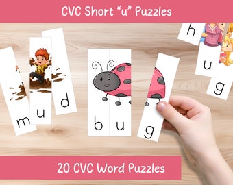 CVC Word Puzzles Short i Set of 20 Puzzle Cards, Printable Preschool ...