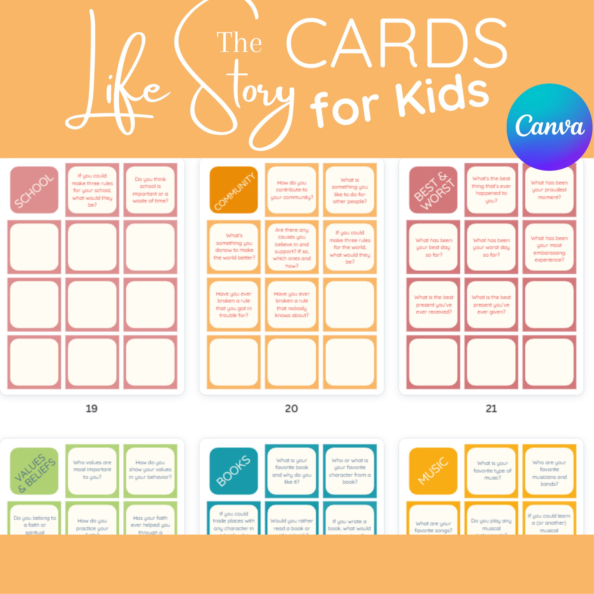 The Life Story CARDS for KIDS Fun Colorful Original 200 Questions ...