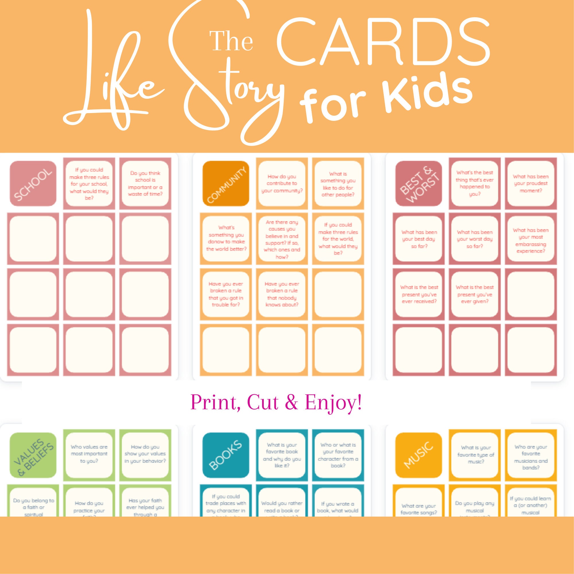 The Life Story CARDS for KIDS Fun Colorful Original 178 Questions 25 ...